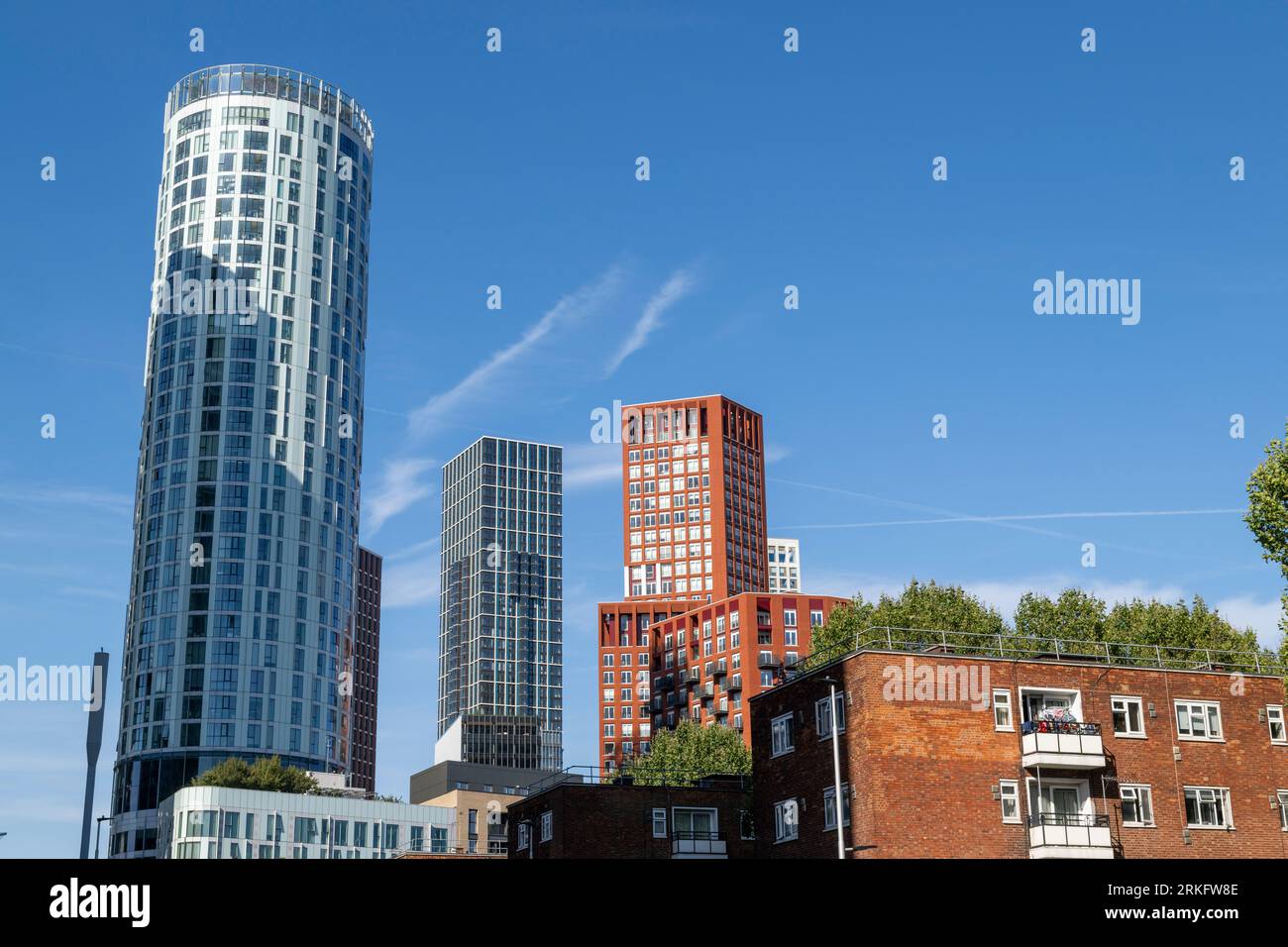New tower blocks in the Nine Elms area of south London. The skyscrapers ...