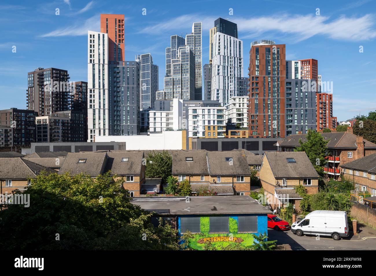 New tower blocks in the Nine Elms area of south London. The skyscrapers ...