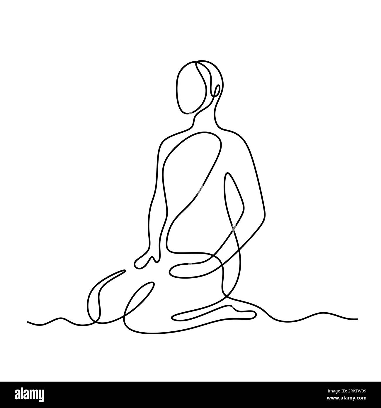 Continuous line drawing of human fitness yoga concept. Young man or ...