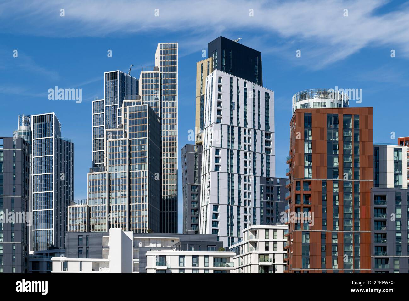 New tower blocks in the Nine Elms area of south London. The skyscrapers ...