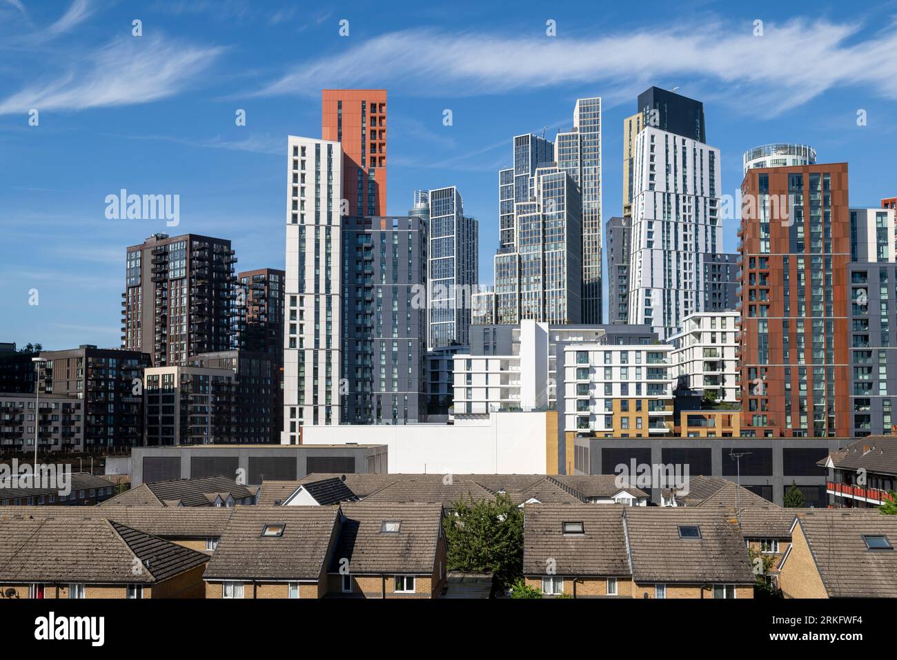 New tower blocks in the Nine Elms area of south London. The skyscrapers ...