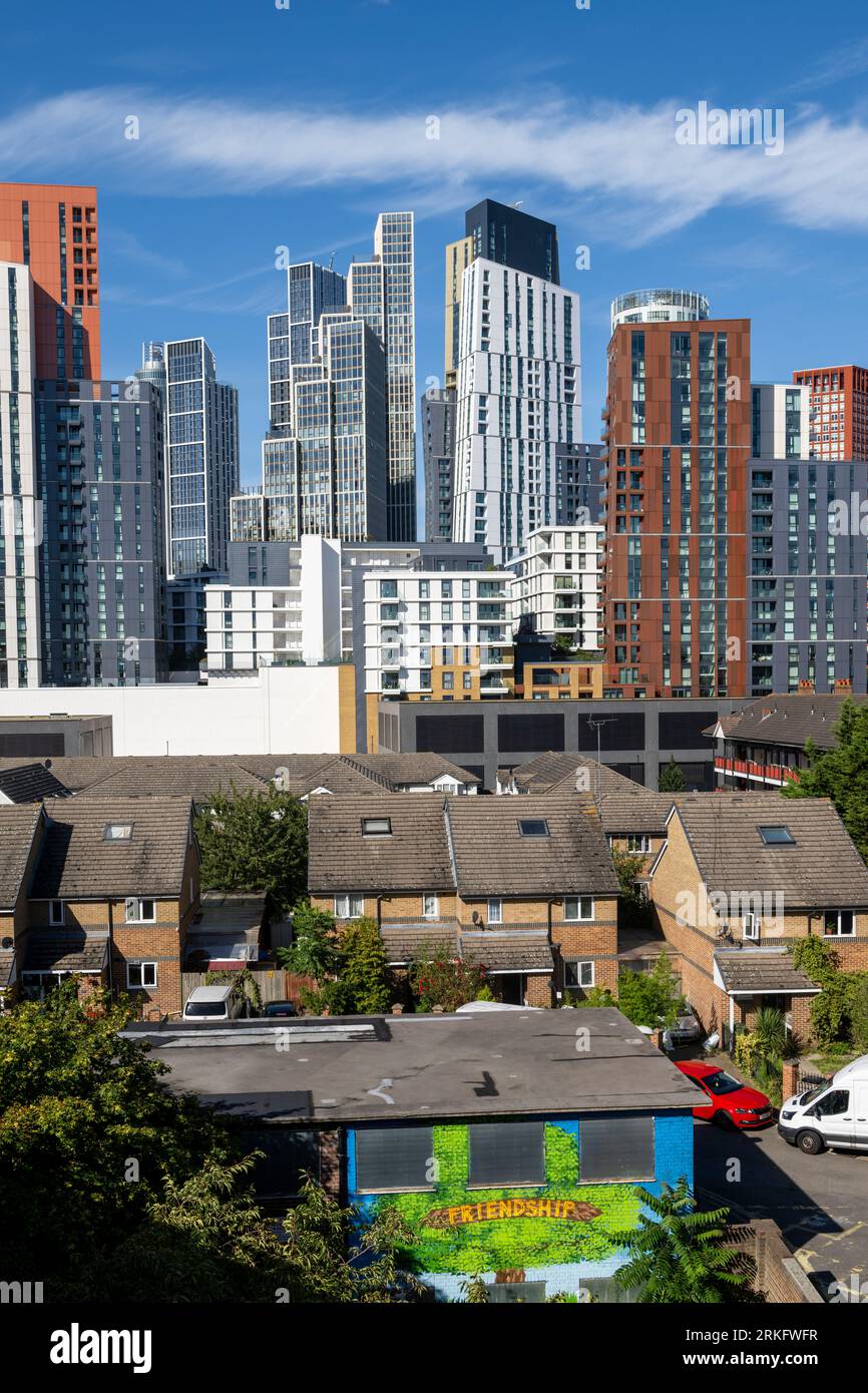 New tower blocks in the Nine Elms area of south London. The skyscrapers ...