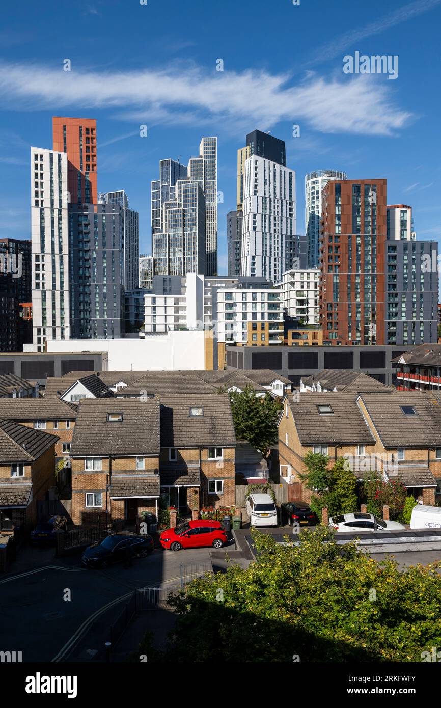 New tower blocks in the Nine Elms area of south London. The skyscrapers ...