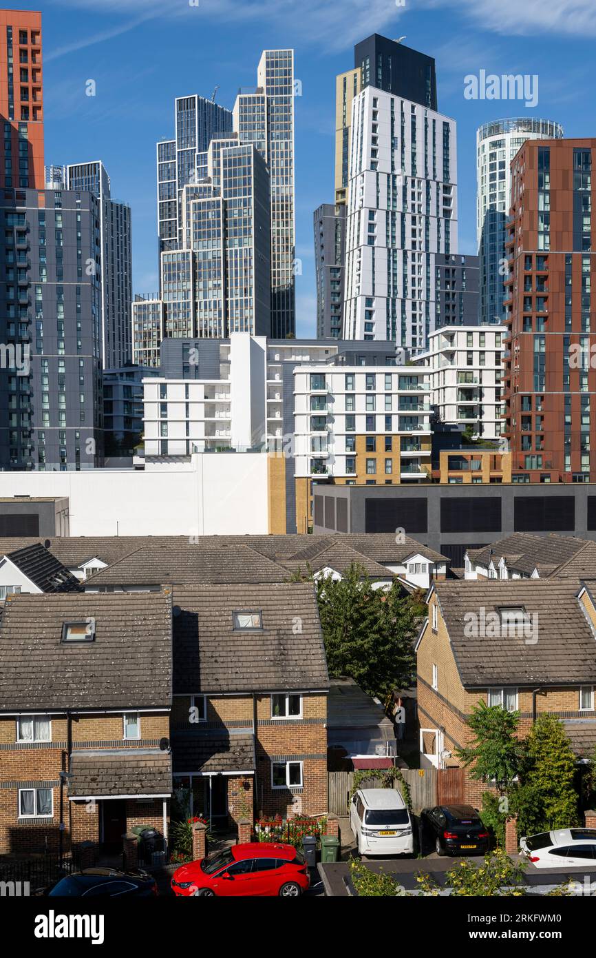 New tower blocks in the Nine Elms area of south London. The skyscrapers ...