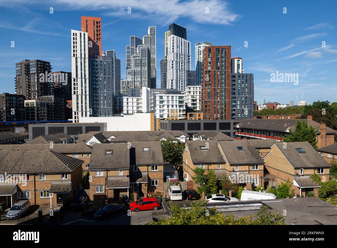 New tower blocks in the Nine Elms area of south London. The skyscrapers ...