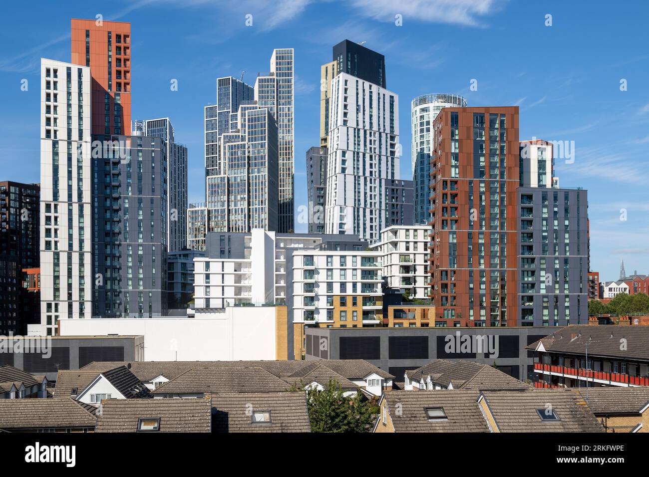 New tower blocks in the Nine Elms area of south London. The skyscrapers ...