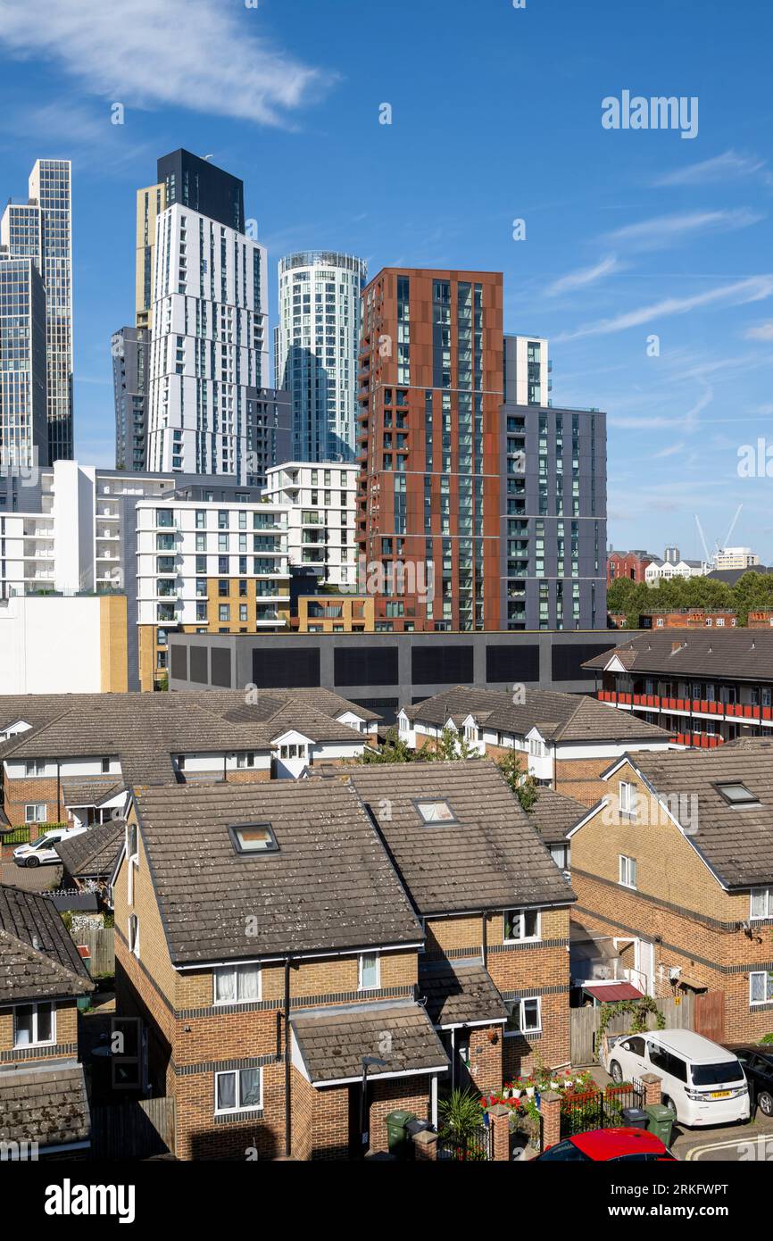 New tower blocks in the Nine Elms area of south London. The skyscrapers ...