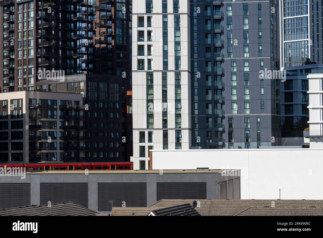New tower blocks in the Nine Elms area of south London. The skyscrapers ...