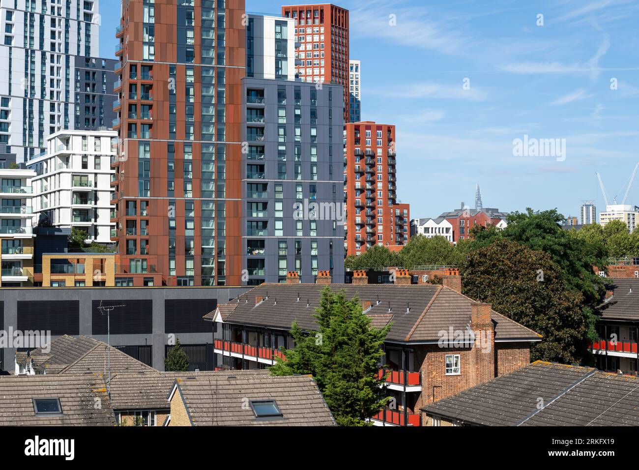 New tower blocks in the Nine Elms area of south London. The skyscrapers ...
