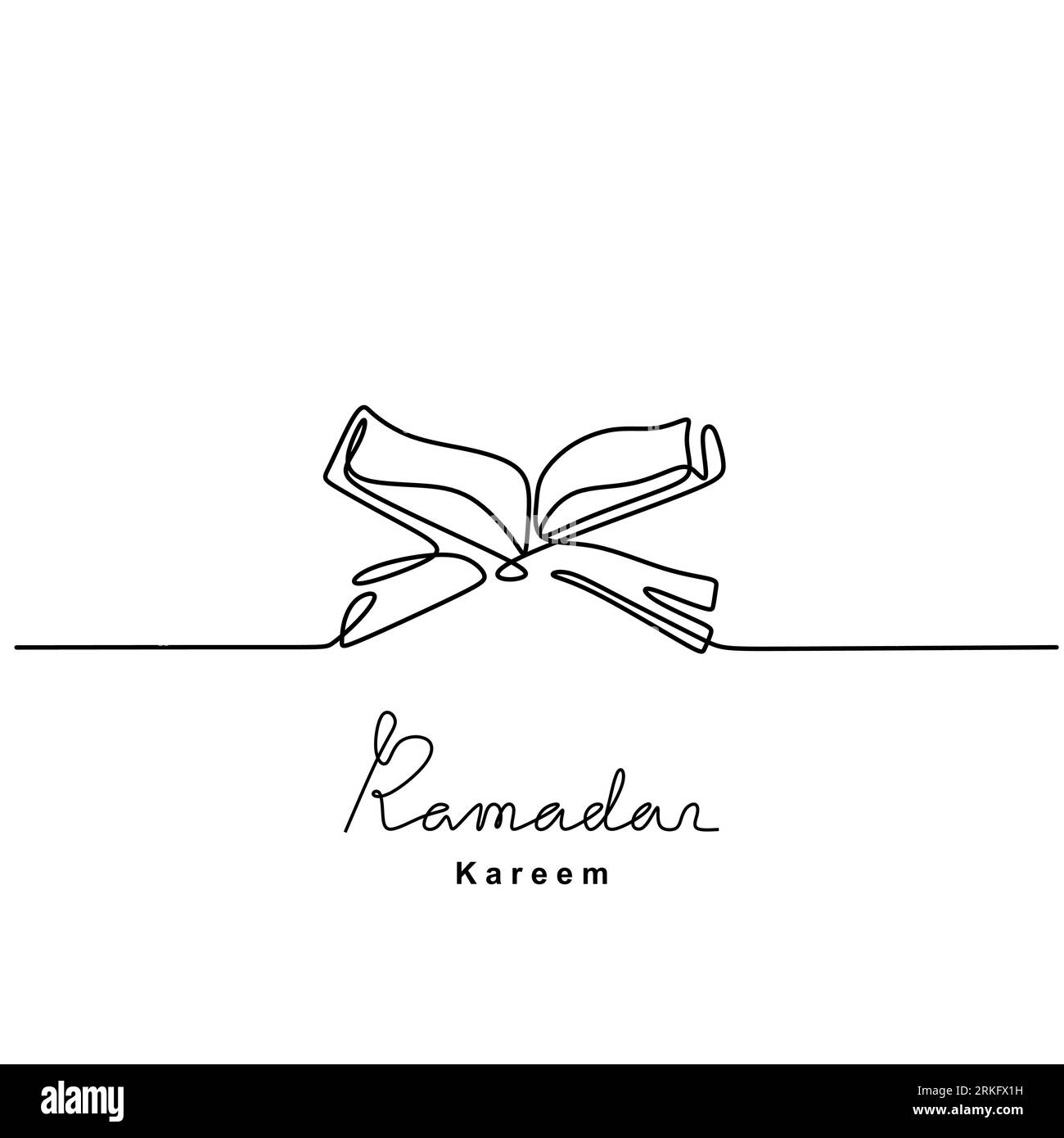 Continuous line drawing of open book Quran on a wooden book stand ...