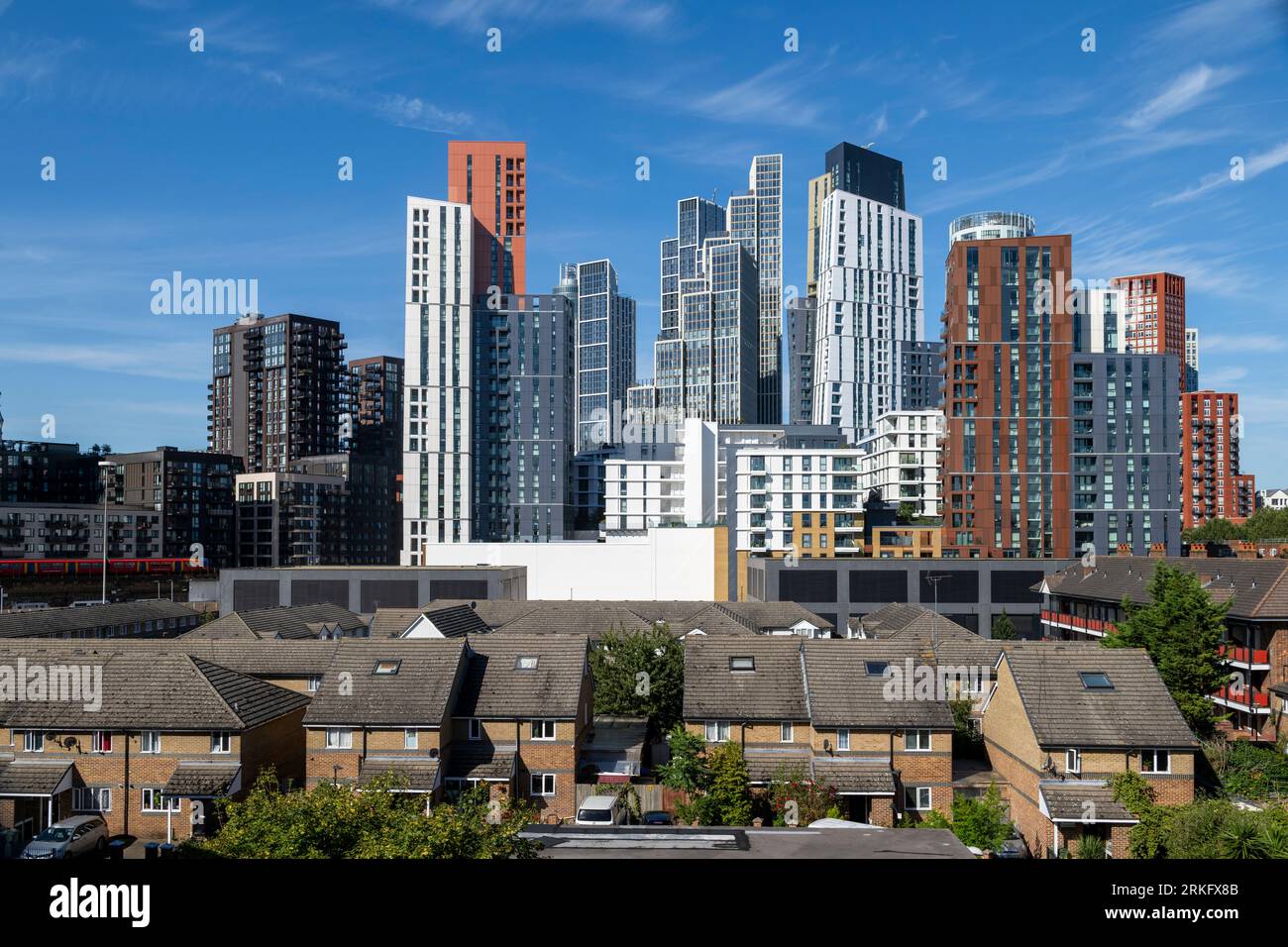 New tower blocks in the Nine Elms area of south London. The skyscrapers ...
