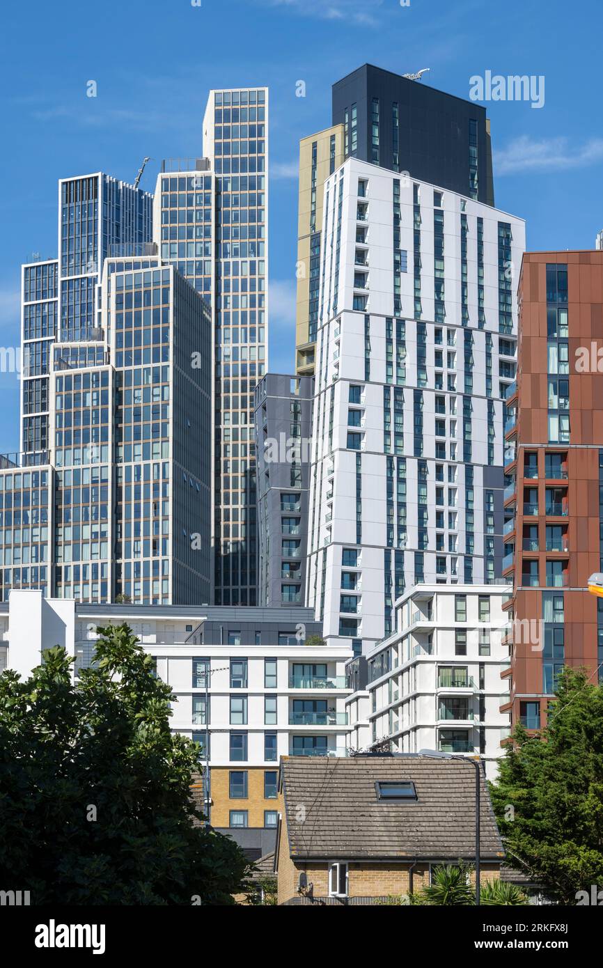 New tower blocks in the Nine Elms area of south London. The skyscrapers ...