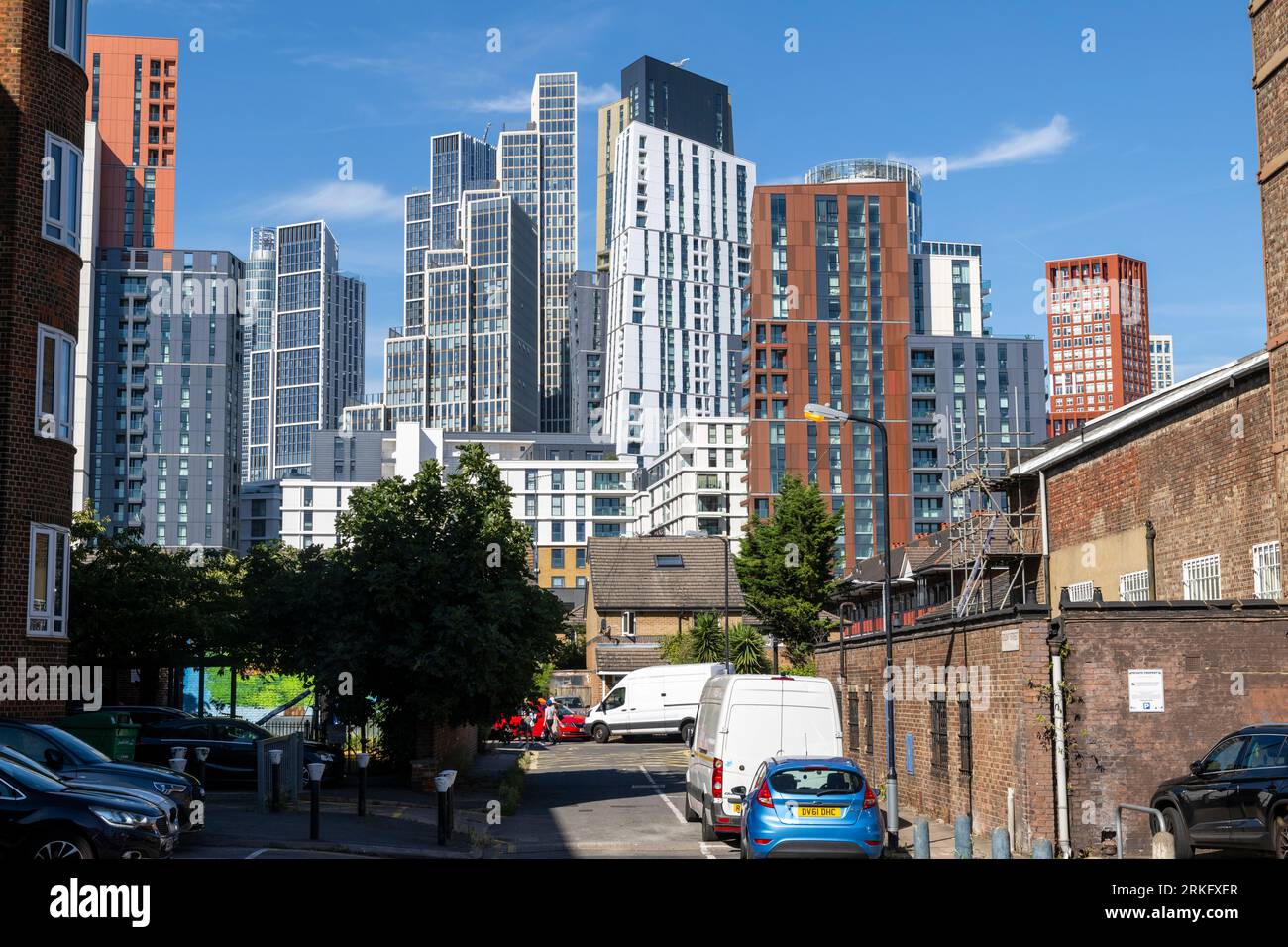 New tower blocks in the Nine Elms area of south London. The skyscrapers ...