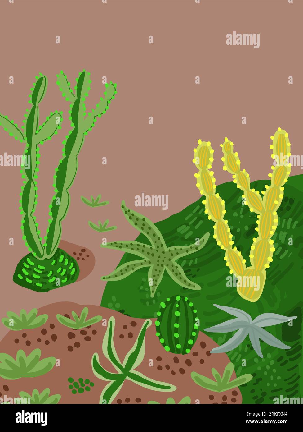 Beautiful postcard with cactuses composition. Stylish Mexican landscape ...