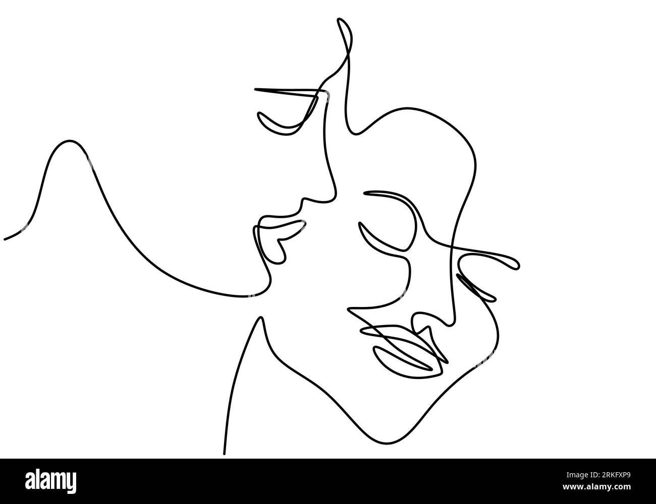 Loving couple is connected by one line drawing. Symbol of love, family ...