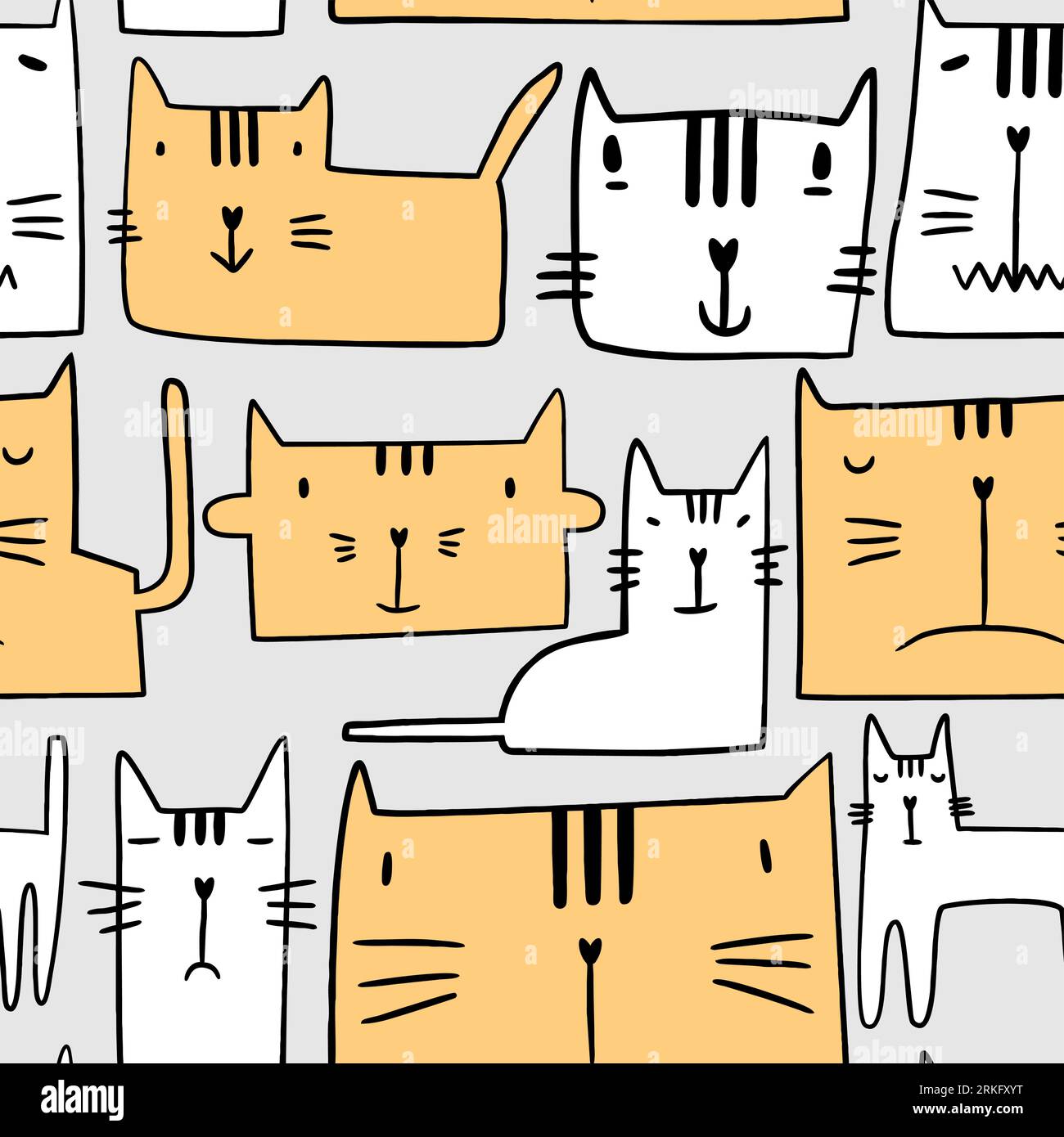 Seamless pattern with different funny cats. Cute kitty paw head with ...