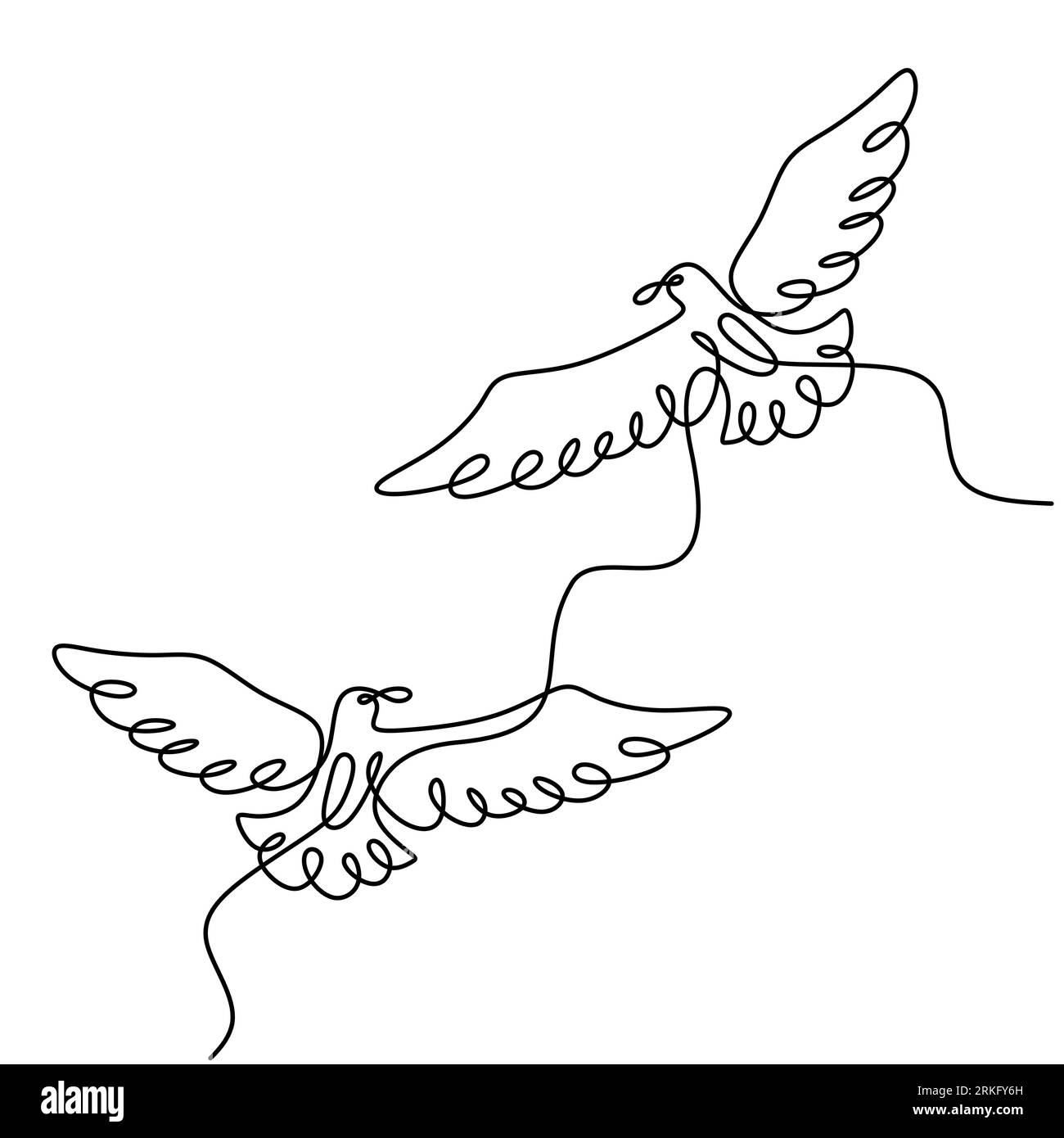 Continuous Line Drawing Of Two Flying Birds Couple Of Birds In Love