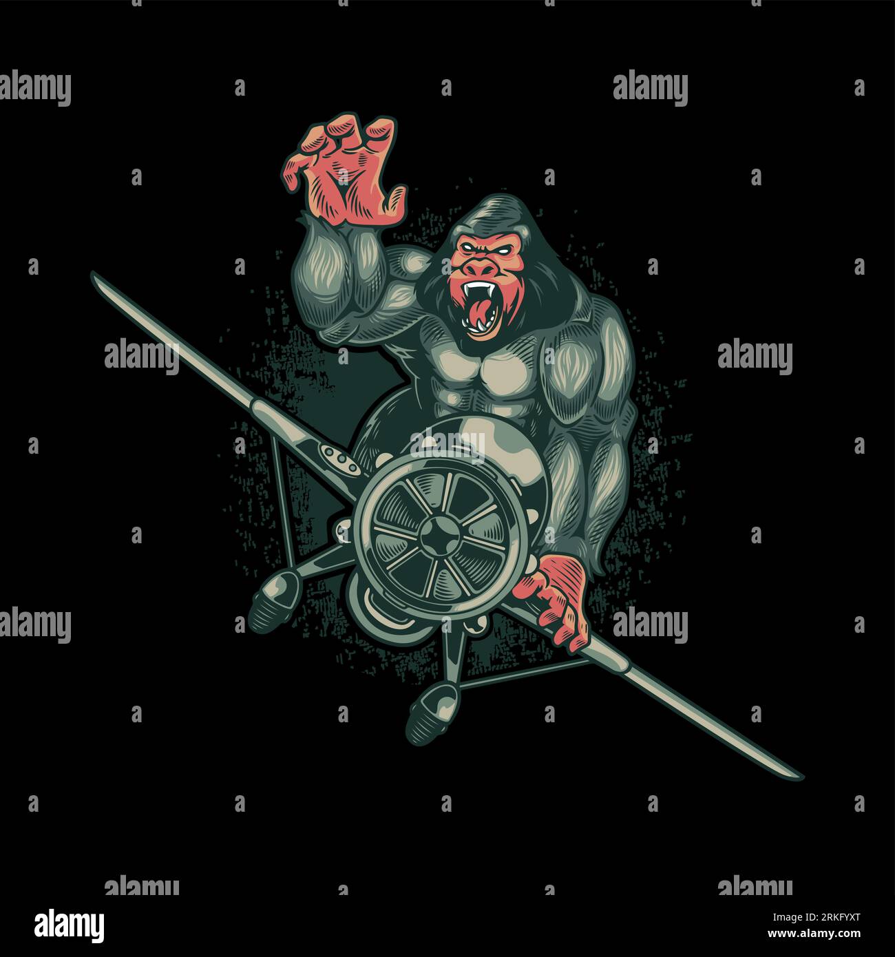 Angry gorilla monkey flying airplane illustration Stock Vector Image ...