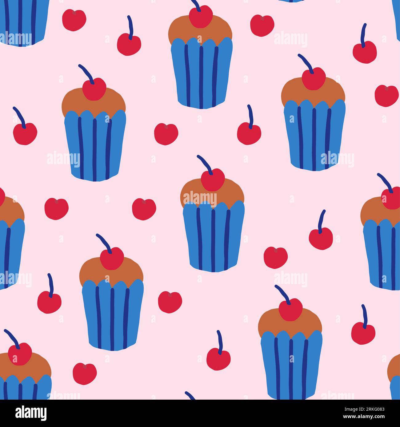 Cute seamless pattern with cupcakes with cherry on pink background ...