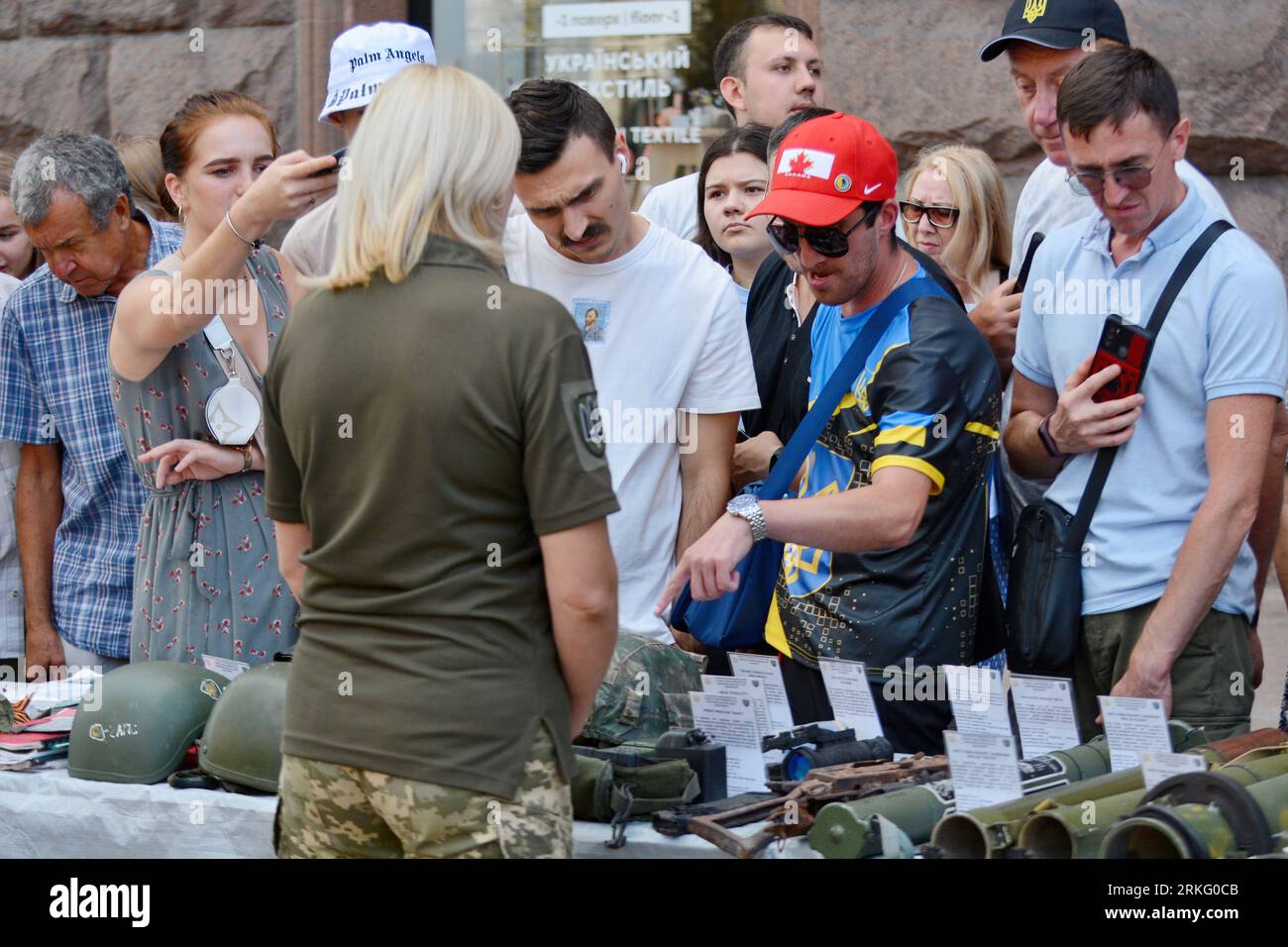 People look at wrecks of destroyed Russian weapons exhibited on ...