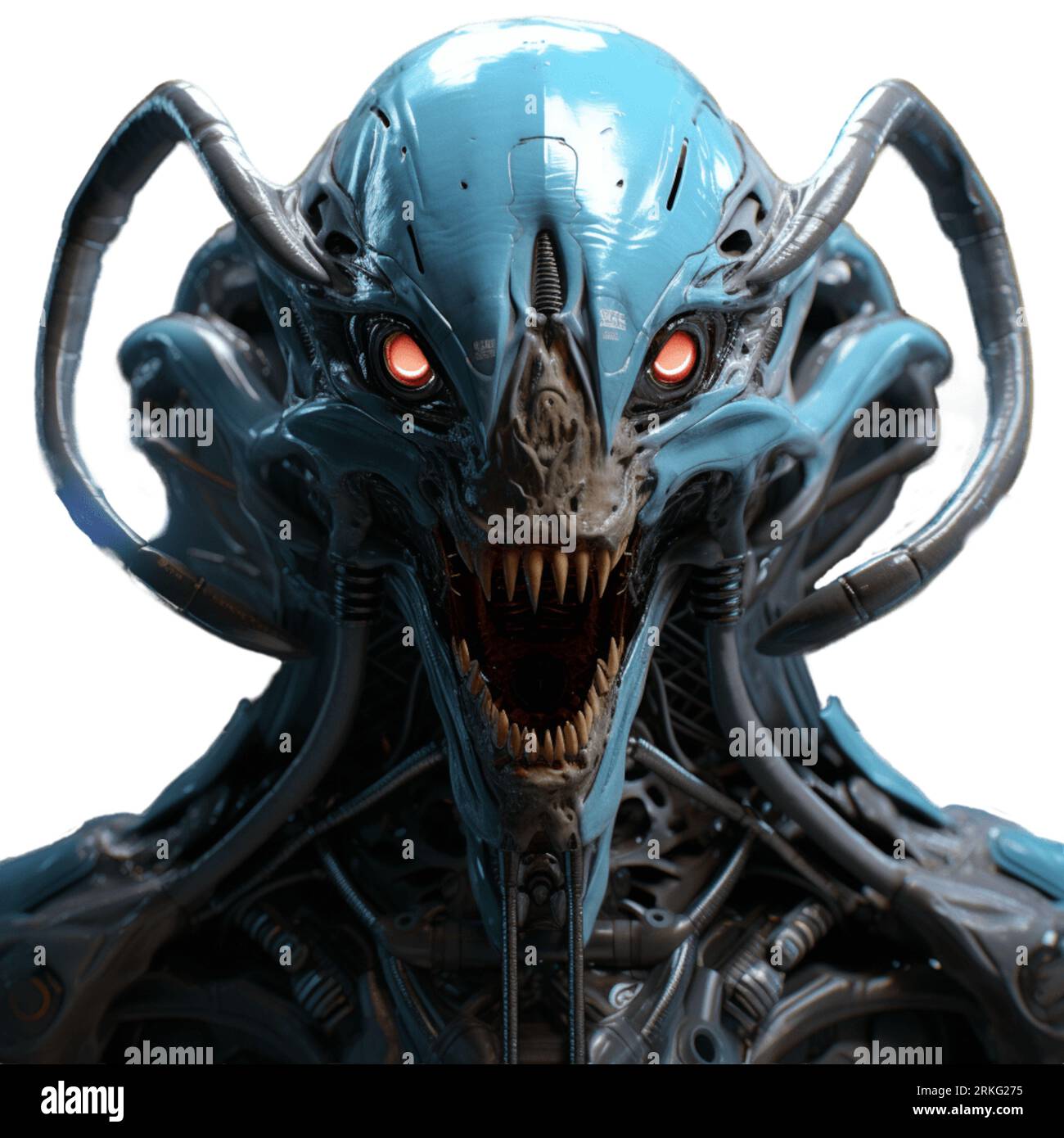 A whimsical blue extraterrestrial creature with glowing red eyes ...