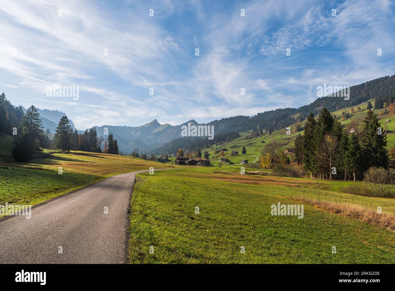 Countryside farmhouses meadows hills road hi-res stock photography and ...