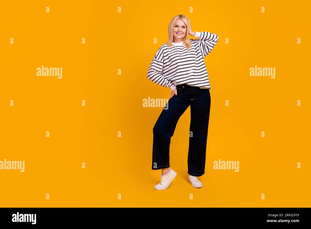 Full size photo of pretty lovely nice senior lady try fit new clothes ...