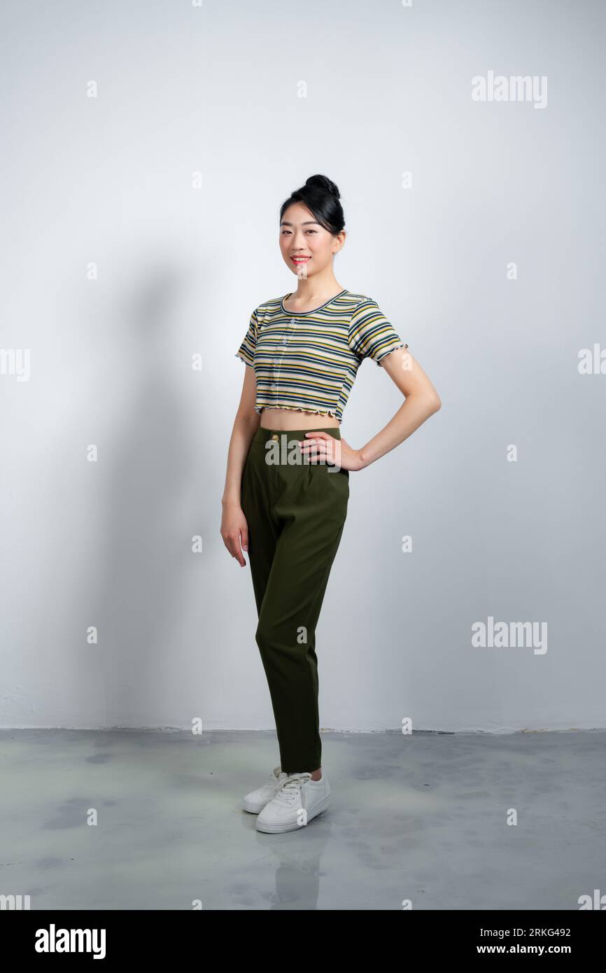 Full length body size photo girl smiling confident wearing stylish ...