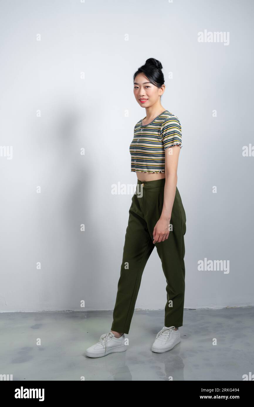 Full length body size photo girl smiling confident wearing stylish ...