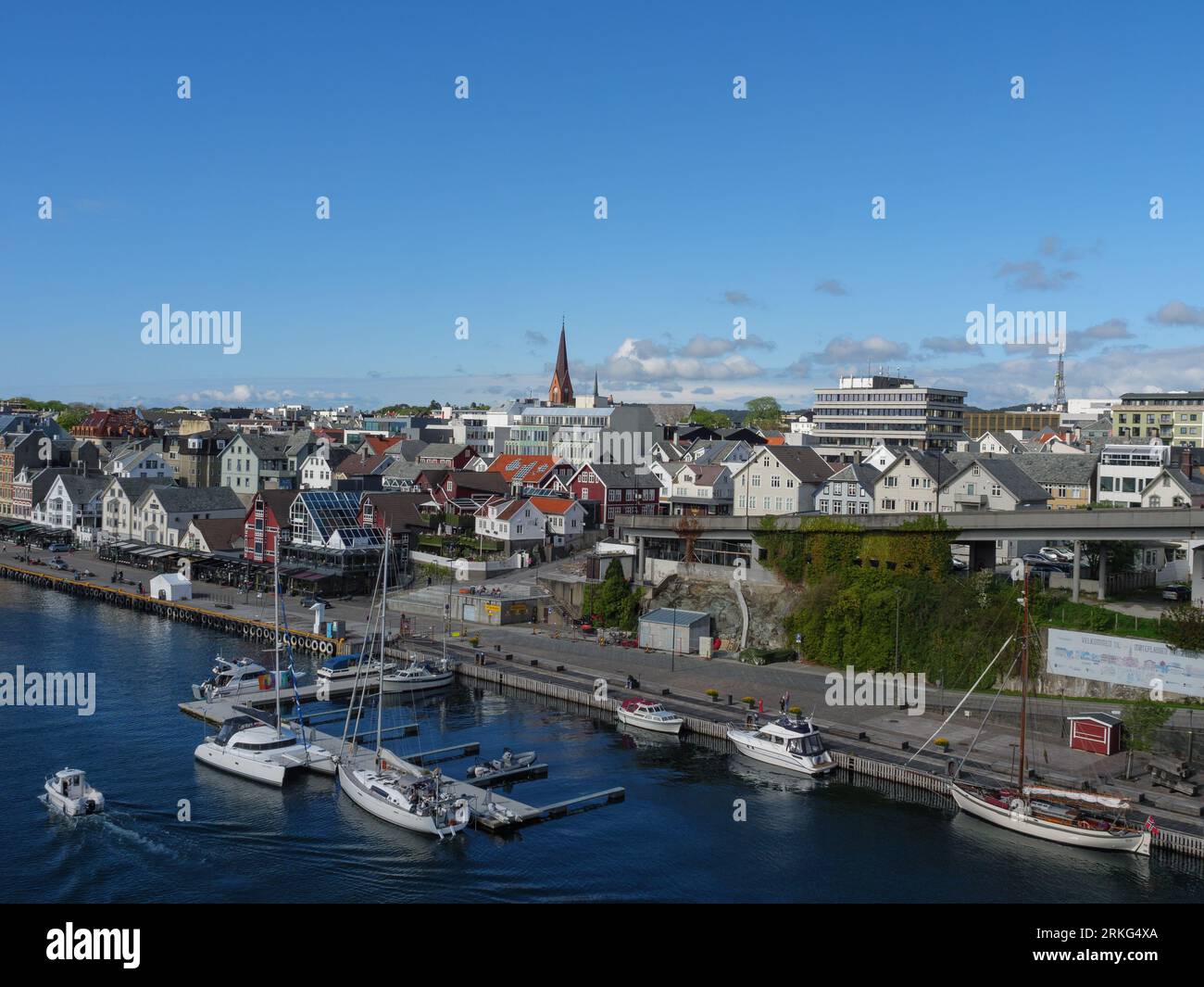 An aerial view of beautiful scenery around the Haugesund Port in Norway ...