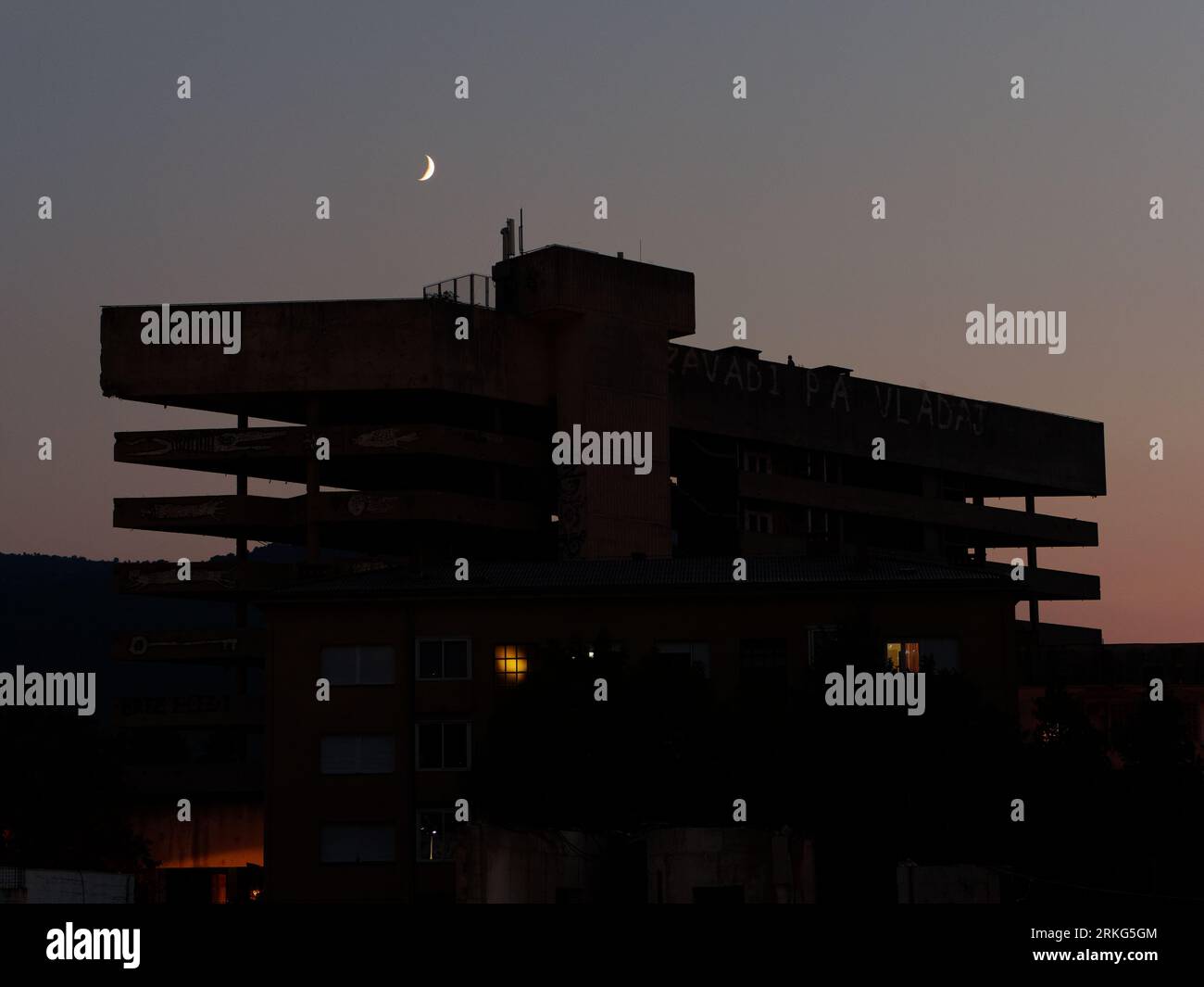 Abandoned derelict multi storey building known as the Sniper Tower ...