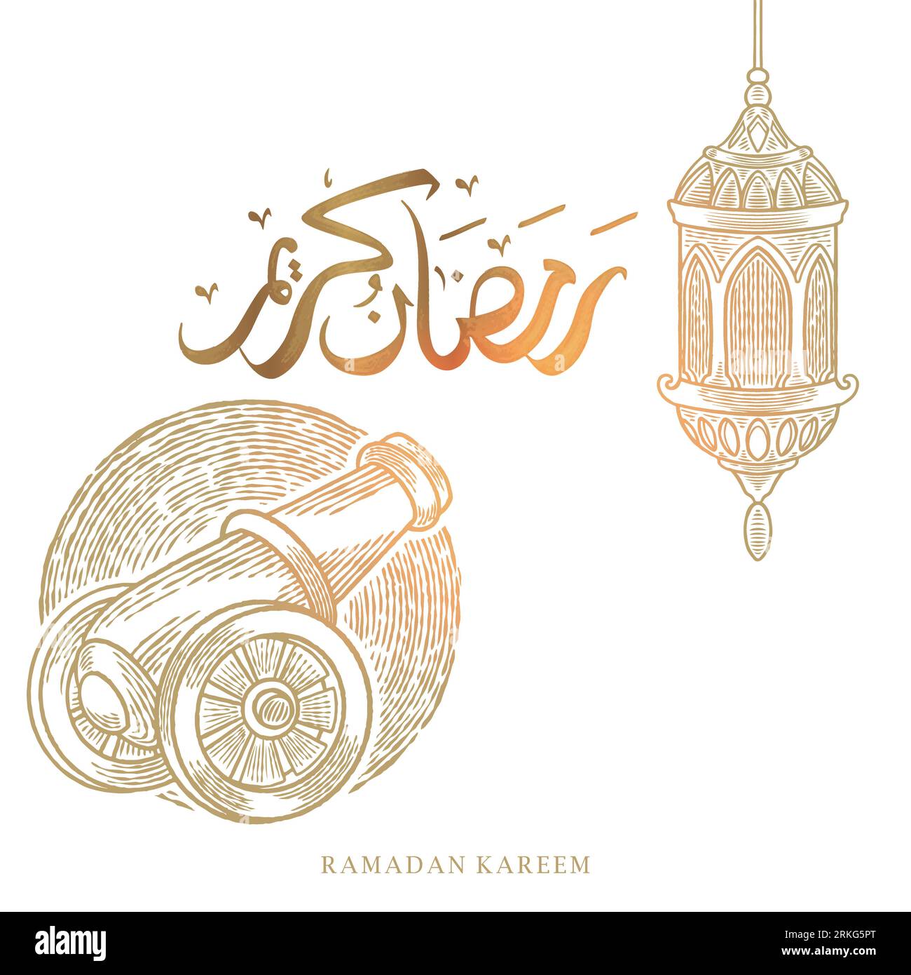 Ramadan Kareem greeting card with lantern and gunner sketch and arabic ...