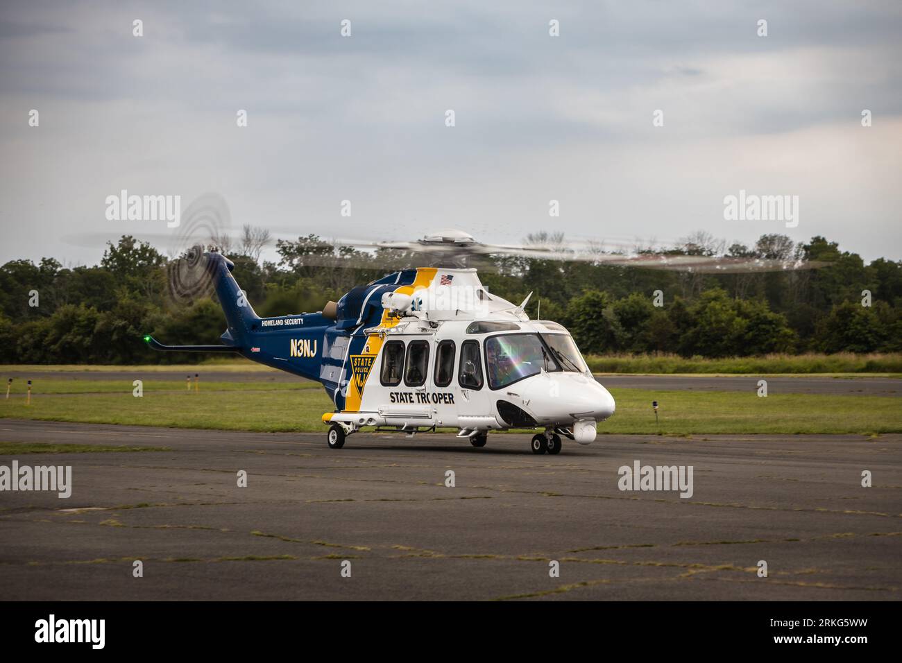 The New Jersey State Police helicopter taxing after landing at an ...