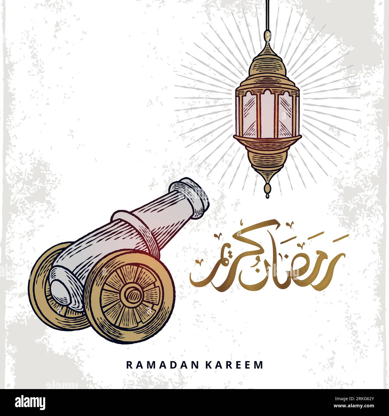 Ramadan Kareem greeting card with lantern and gunner. arabic ...