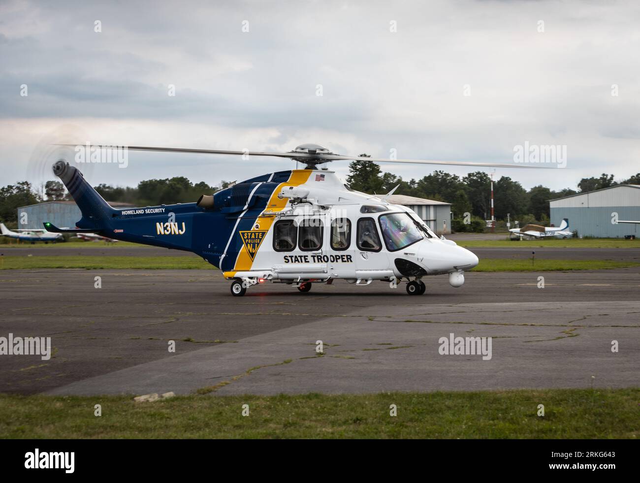 The New Jersey State Police helicopter taxing after landing at an ...