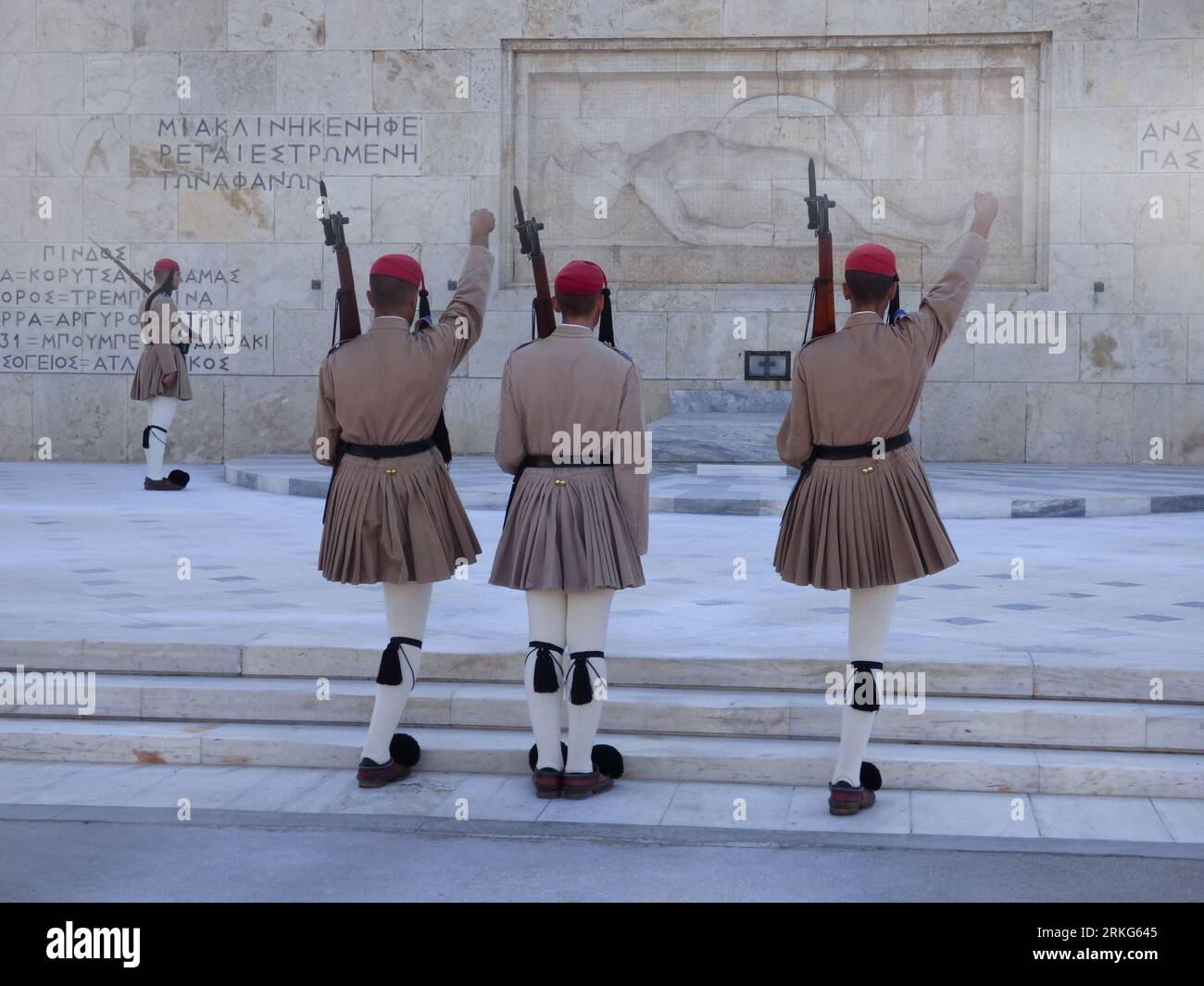 The members of the Evzoni, the Presidential Guard of Greece, stand ...