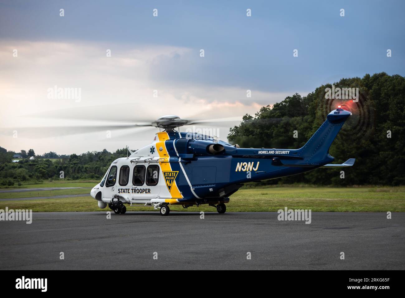 The New Jersey State Police helicopter taxing after landing at an ...