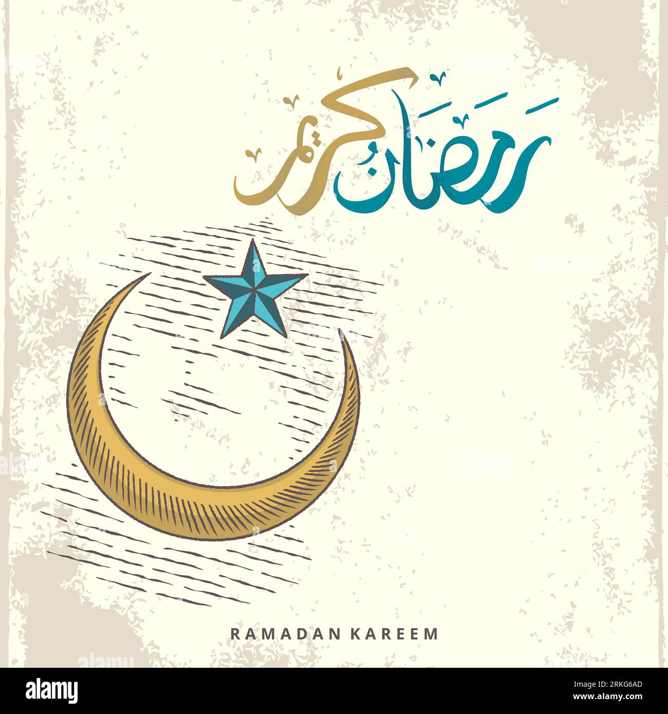 Ramadan Kareem greeting card with golden crescent and Arabic ...