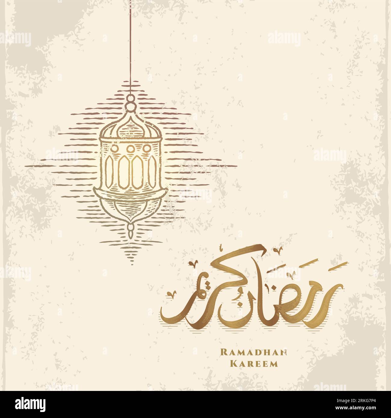 Ramadan Kareem greeting card with golden lantern sketch and arabic ...