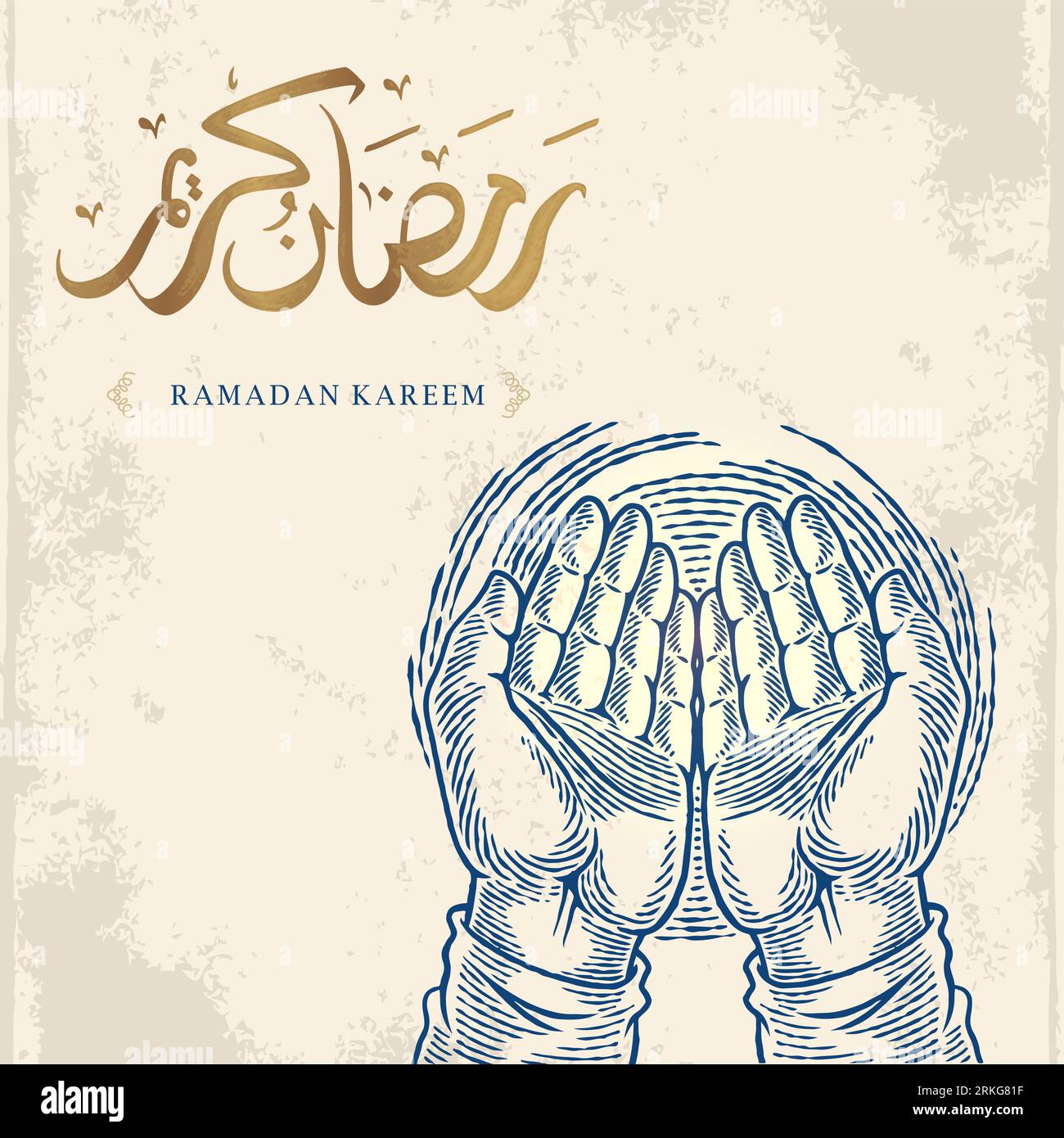 Ramadan Kareem greeting card with praying hand sketch and golden arabic ...