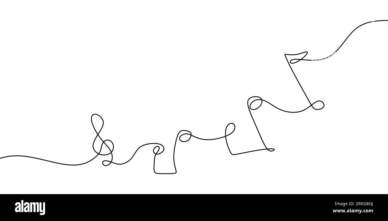 Abstract music background, notes. One continuous line drawing. Scribble ...