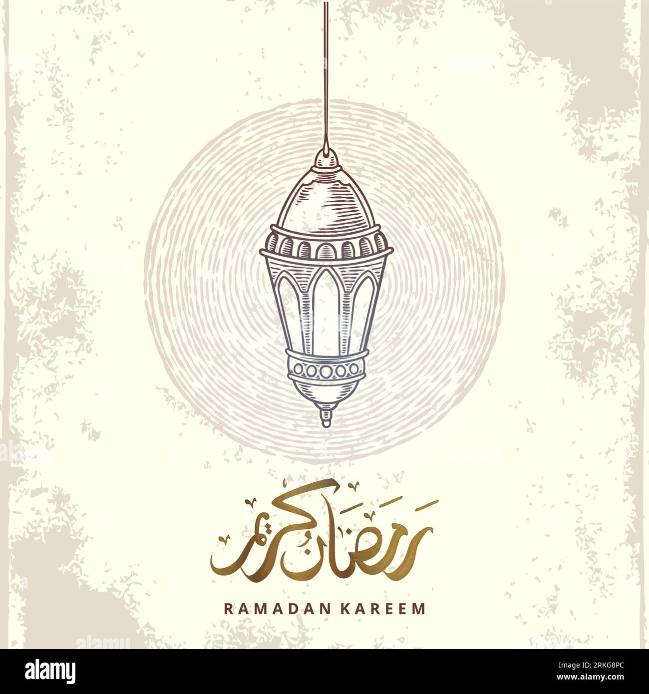 Ramadan Kareem greeting card with lantern sketch and arabic calligraphy ...