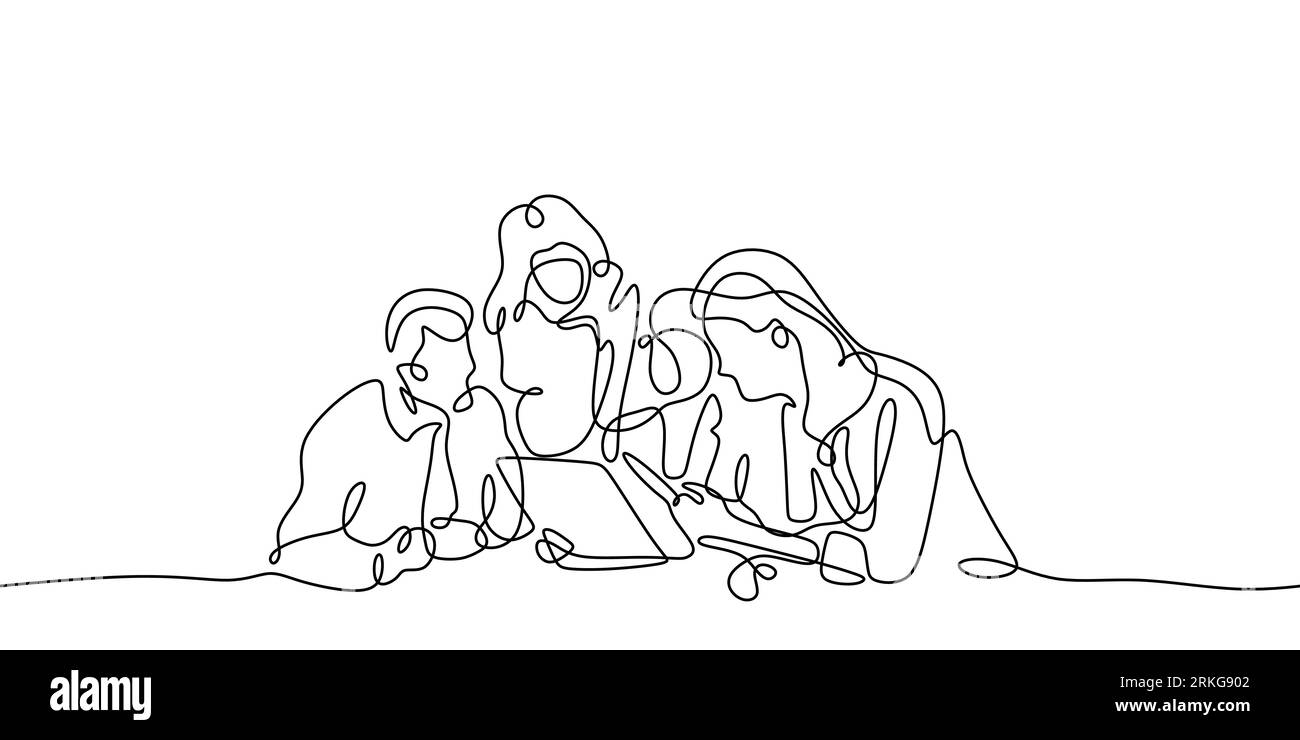 Continuous line drawing of business brief, discussion or training ...