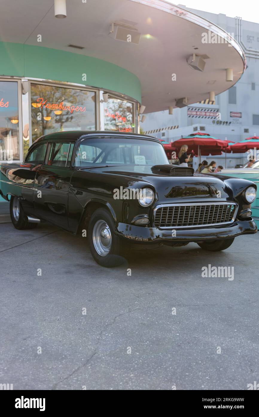 Retro-style pickup truck parked in Universal Orlando Resort, a popular ...