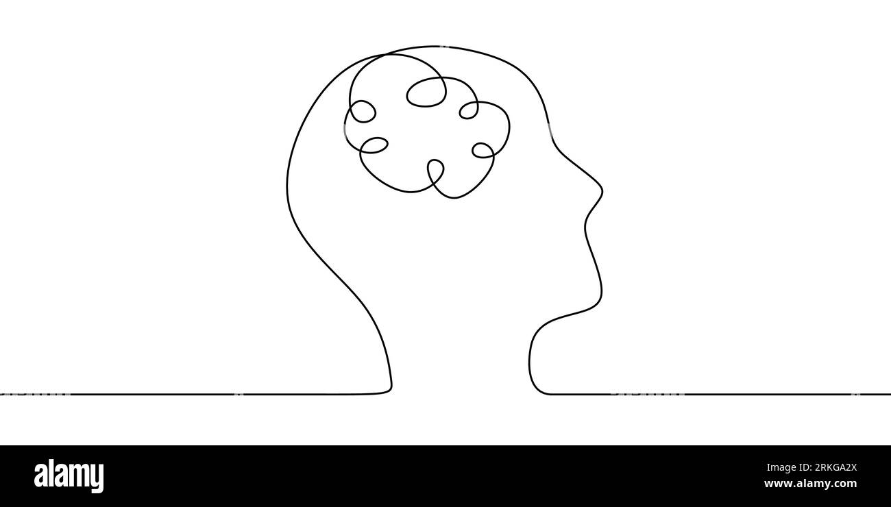 Continuous line art or One Line Drawing of a human brain, mechanical ...