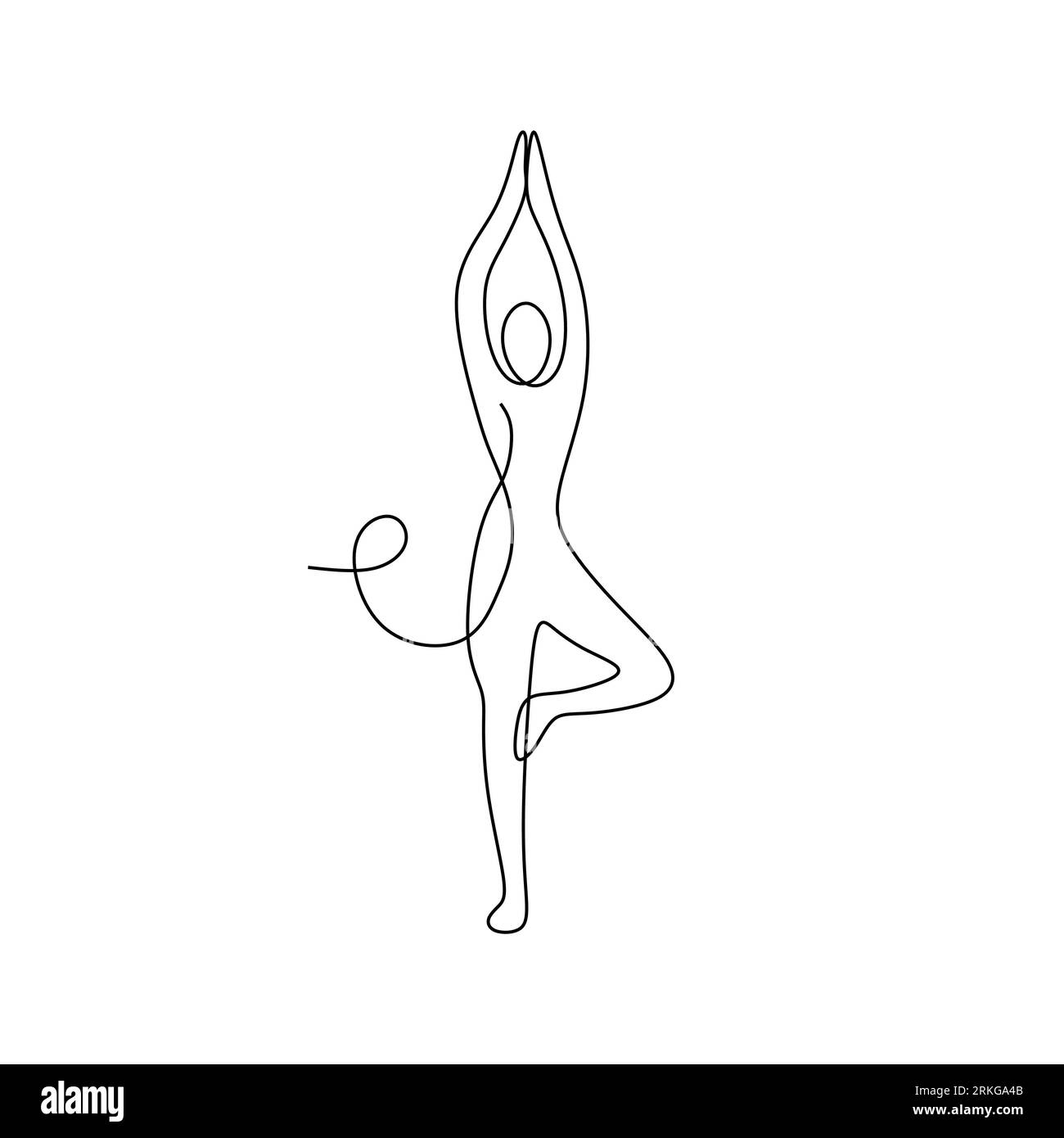 Continuous Line Drawing Of Man Standing In Yoga Pose With Arms Above