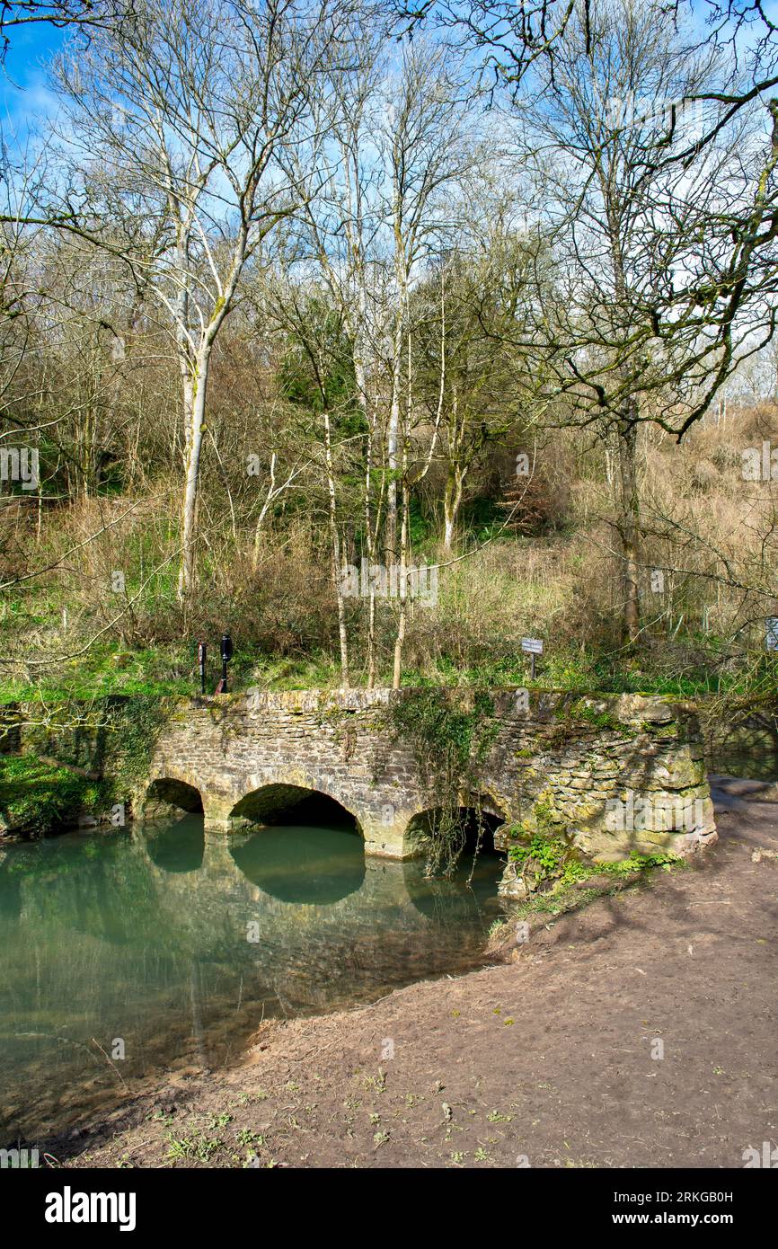 ByBrook River and stone bridge at Castle Combe village in the Cotswolds ...