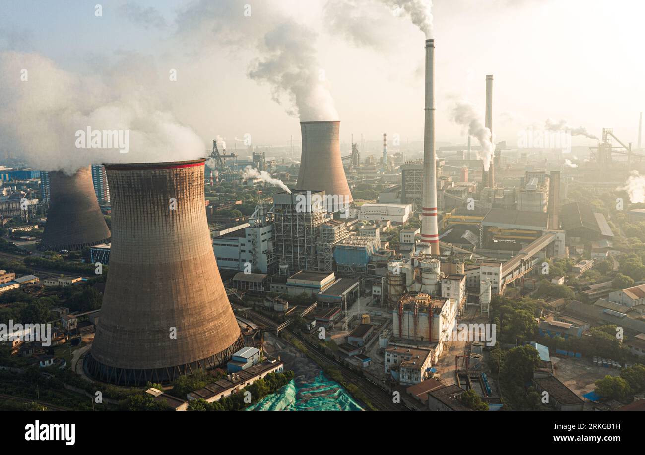 An aerial view of a large environmentally friendly thermal power plant ...