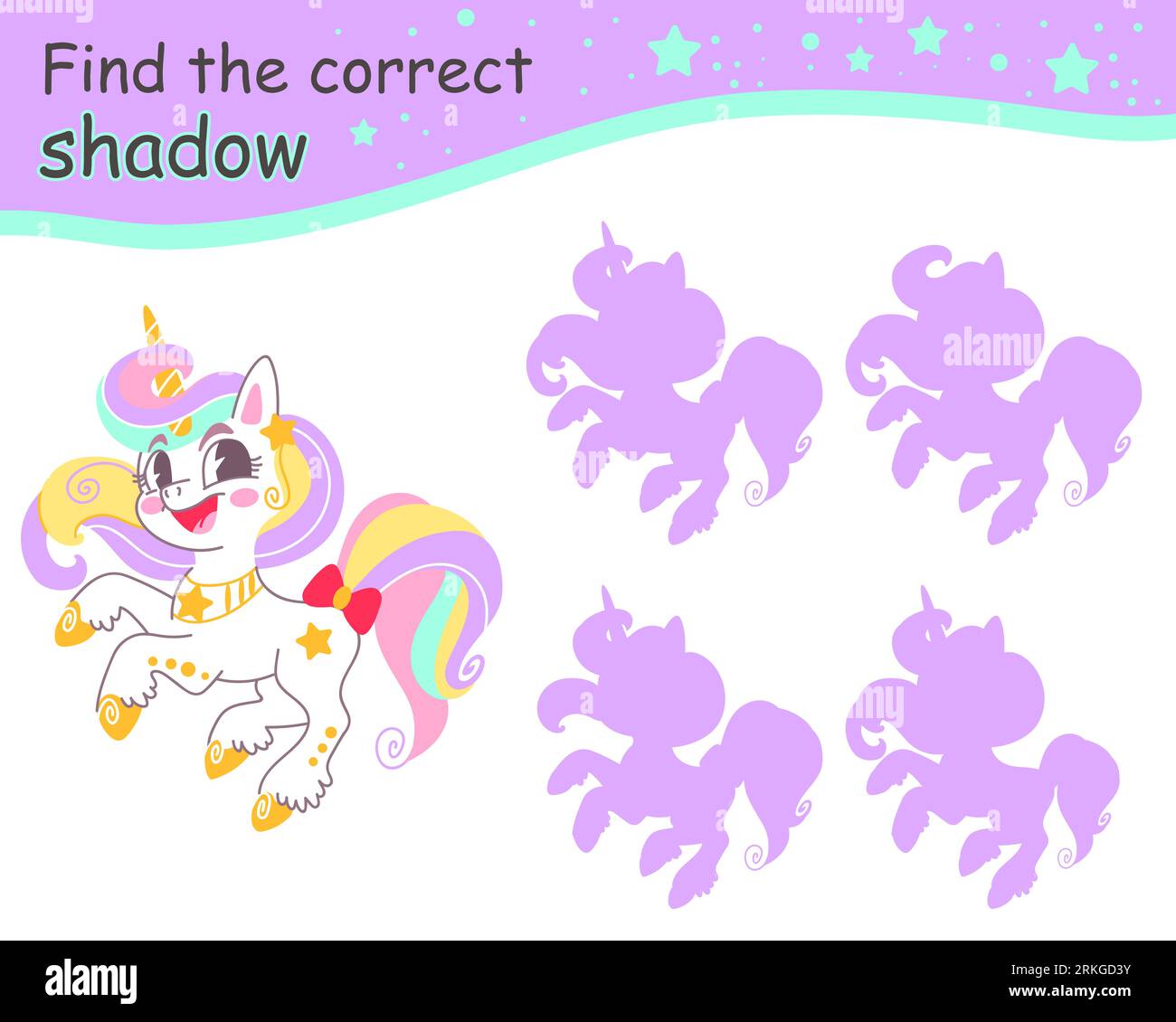 Find correct shadow happy funny unicorn vector Stock Vector Image & Art ...