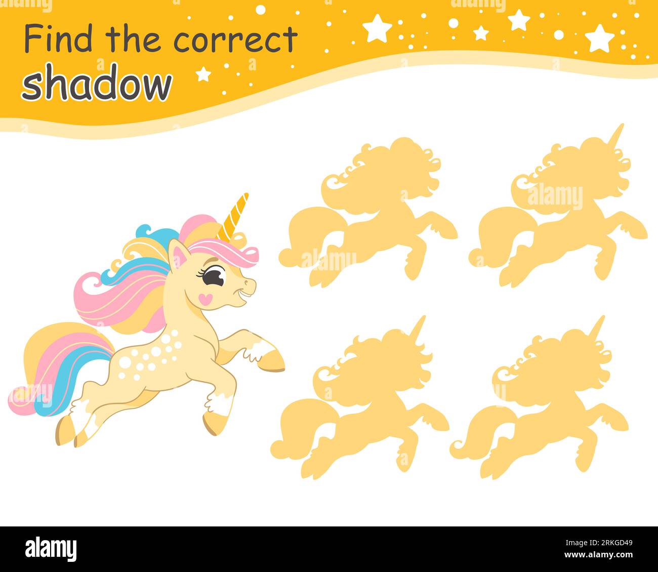 Find correct shadow yellow funny unicorn vector Stock Vector Image ...
